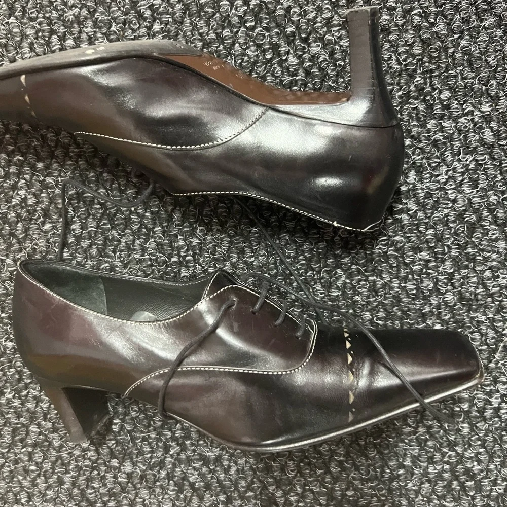 italian brand | Shoes | Sisters Black Lace Up Square Toe Pump 2 Heel ...